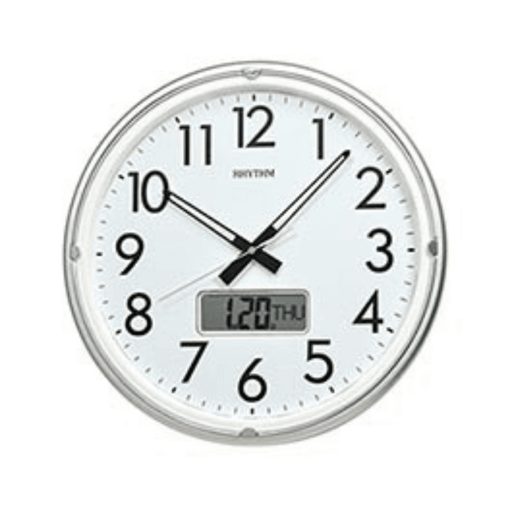 RHYTHM DIGITAL ANALOG WALL CLOCK SILVER - CFG717NR19 - Timecentre