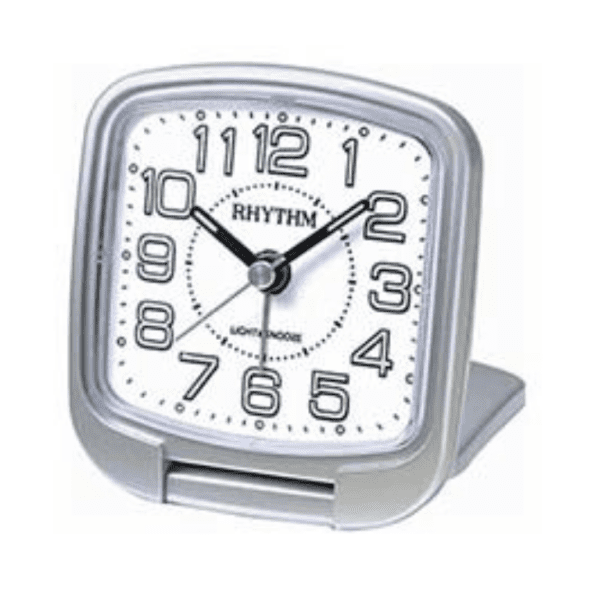 RHYTHM TRAVEL BEDSIDE CLOCK SILVER - CGE602NR19 - Timecentre